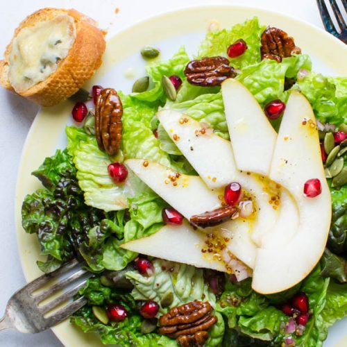 Pear Pomegranate Salad with Maple Dijon Dressing - Garlic & Zest