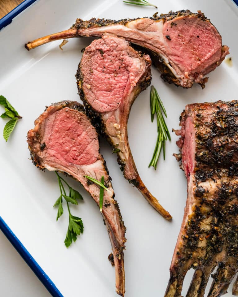 Grilled Rack of Lamb with Garlic Herb Crust - Garlic & Zest