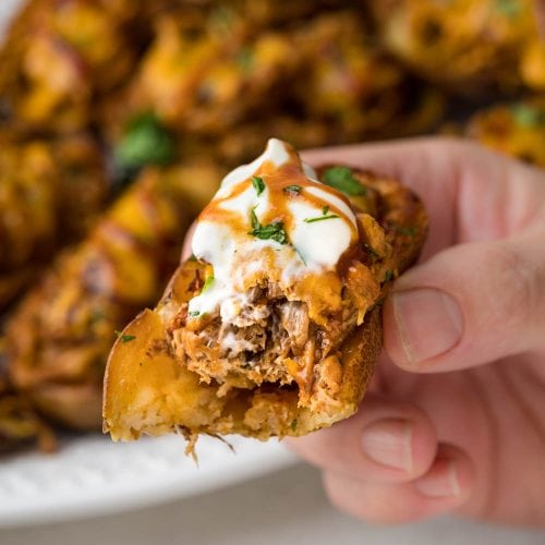 Ultimate Pulled Pork Stuffed Potato Skins (a.k.a. Pigskins) - Garlic & Zest