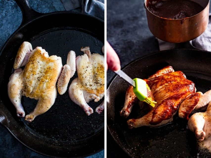 Young Chicken in a Cast Iron Skillet - Garlic & Zest
