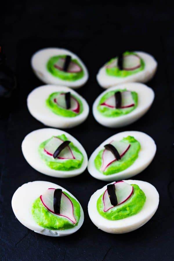 Spooky Halloween Deviled Eggs - Garlic & Zest