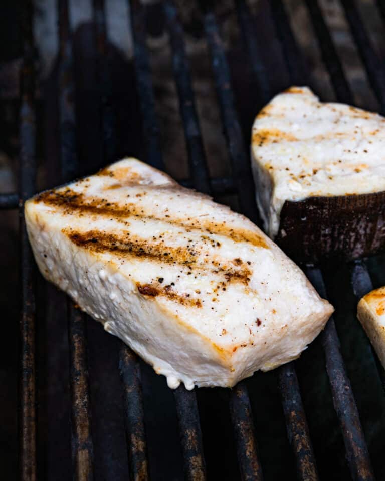 Grilled Swordfish Steaks with Olive Relish - Garlic & Zest