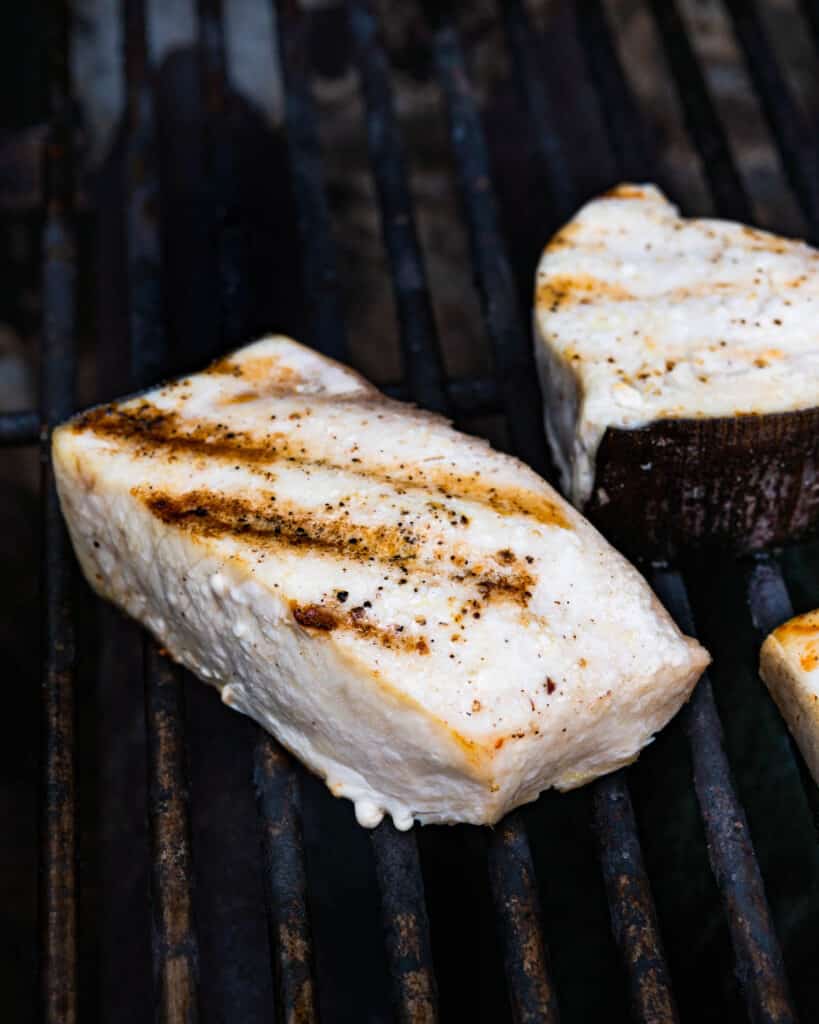 Grilled Swordfish Steaks with Olive Relish - Garlic & Zest