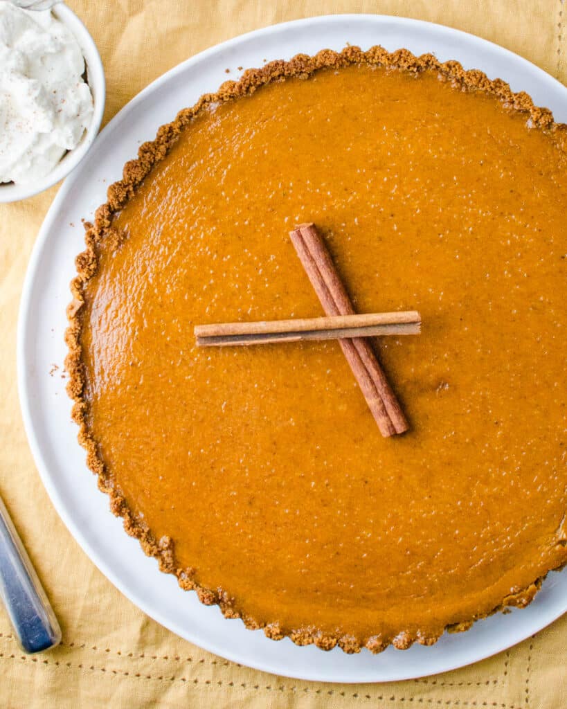 Thanksgiving Pumpkin Pie with Gingersnap Crust - Garlic & Zest